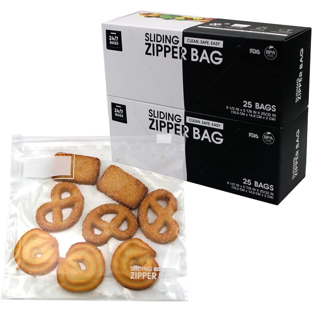 50 Small Slider Ziploc Food Storage Bags, BPA-Free, Secure Slide Close ...