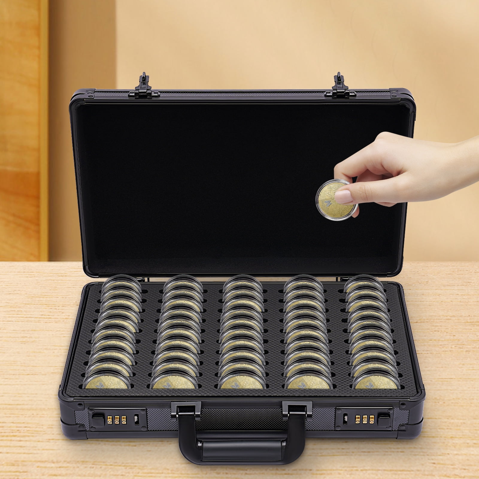 50-Slot Coin Slab Storage Case – Lockable Aluminum Display Box with EVA ...