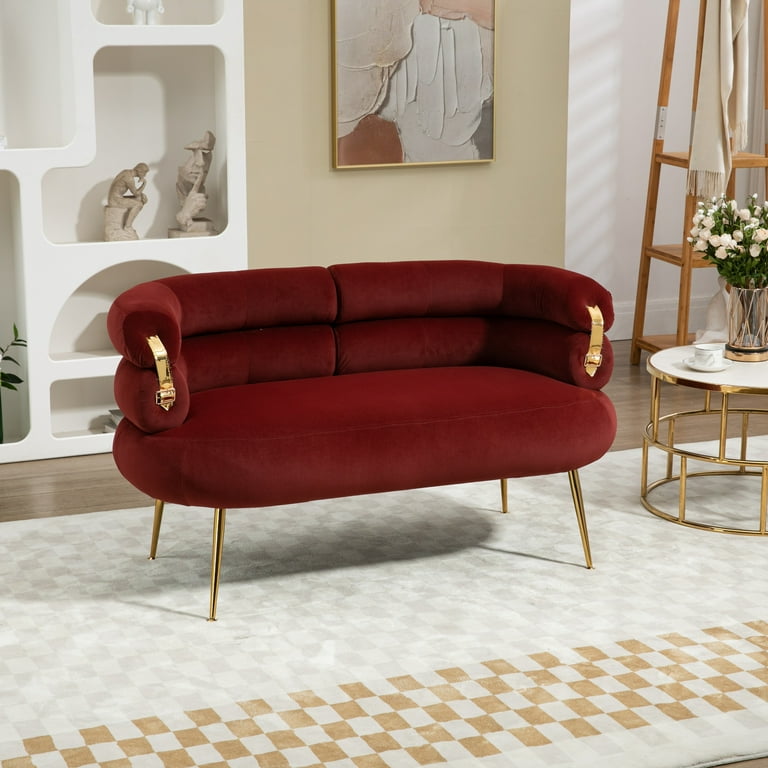 Wine Red 50 Velvet Loveseat Sofa 2 Seat Modern Design Gold Feet for Small Spaces Walmart