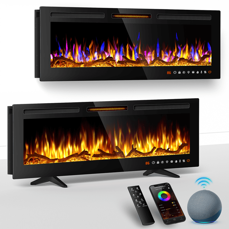50" Smart WiFi Electric Fireplace Recessed, Wall Mounted and ...
