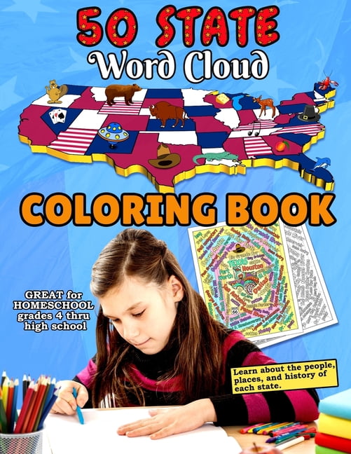 50 State Word Cloud Coloring Book : Learn facts about the fifty States ...