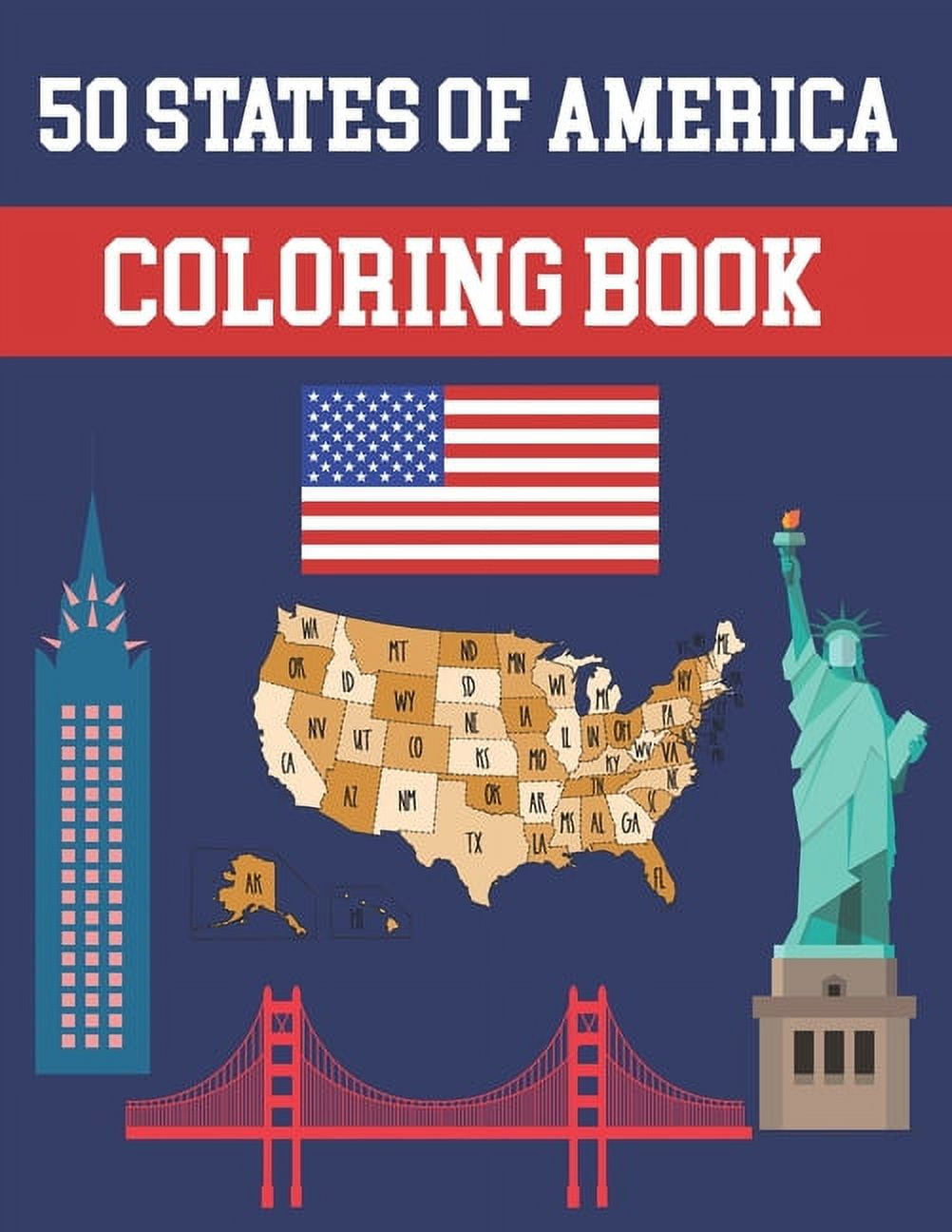 50 States Of America Coloring Book: Fifty State Maps with Capitals and ...