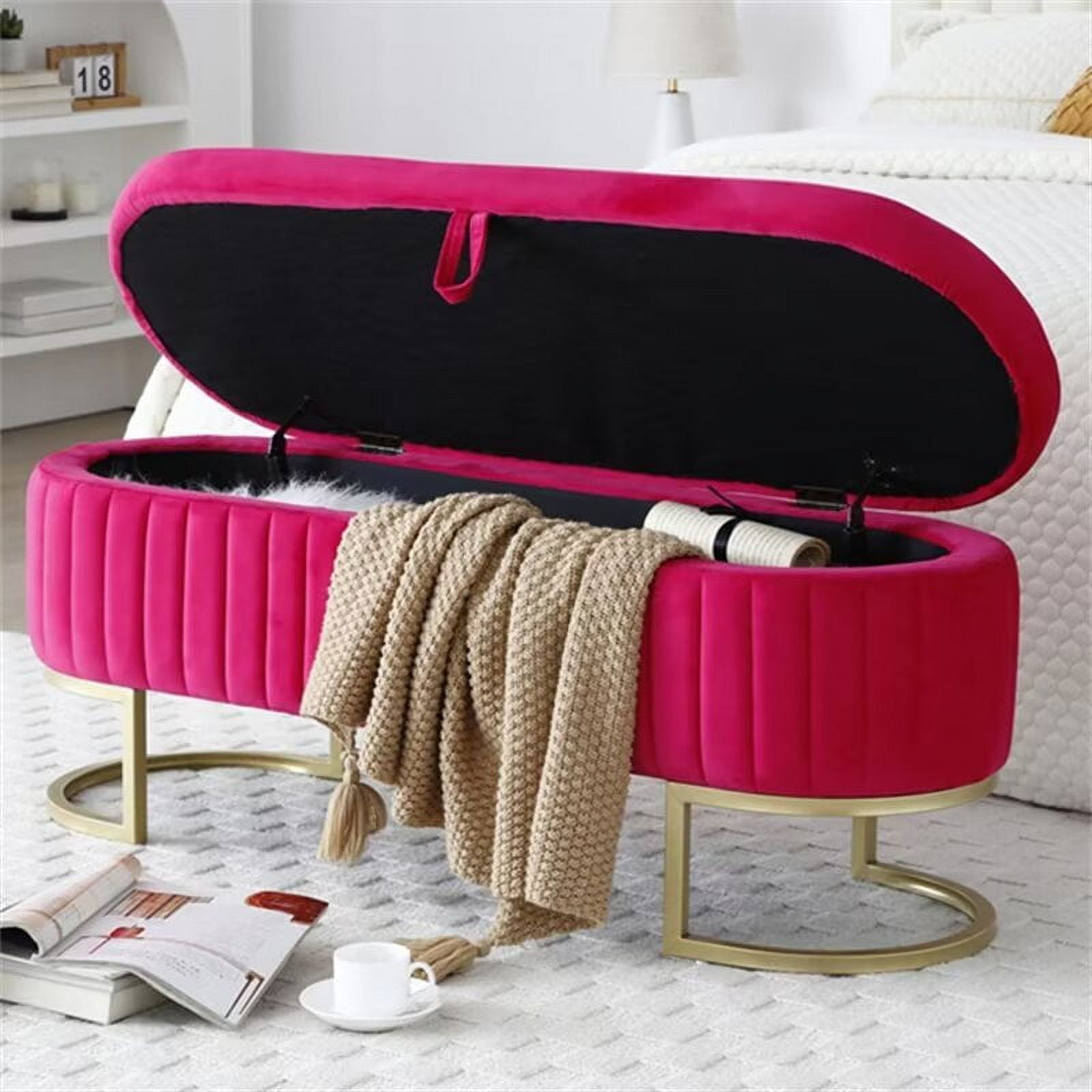 50" Storage Ottoman Bench with 300lb Seating, Velvet Upholstered ...