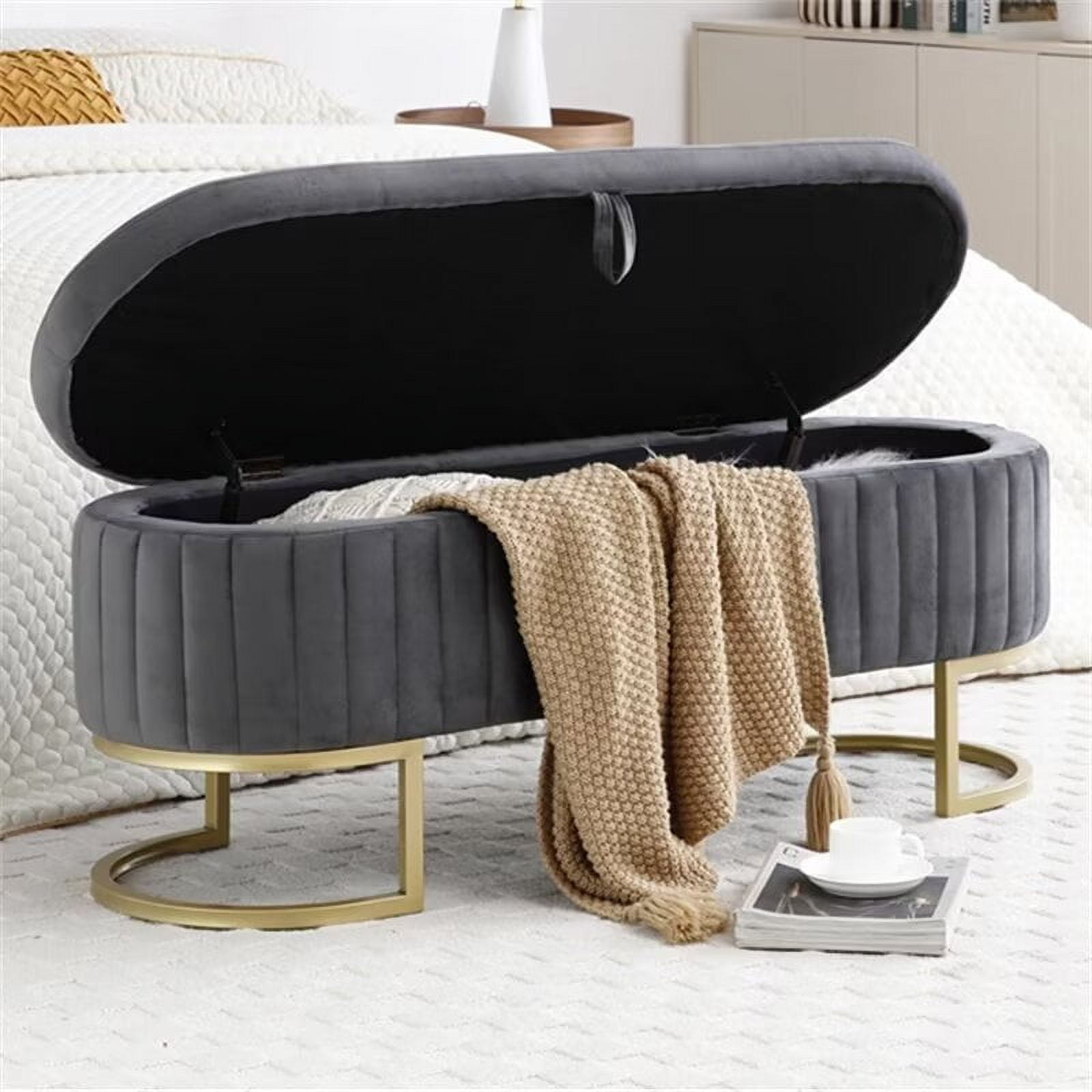 50" Storage Ottoman Bench with 300lb Seating, Velvet Upholstered ...