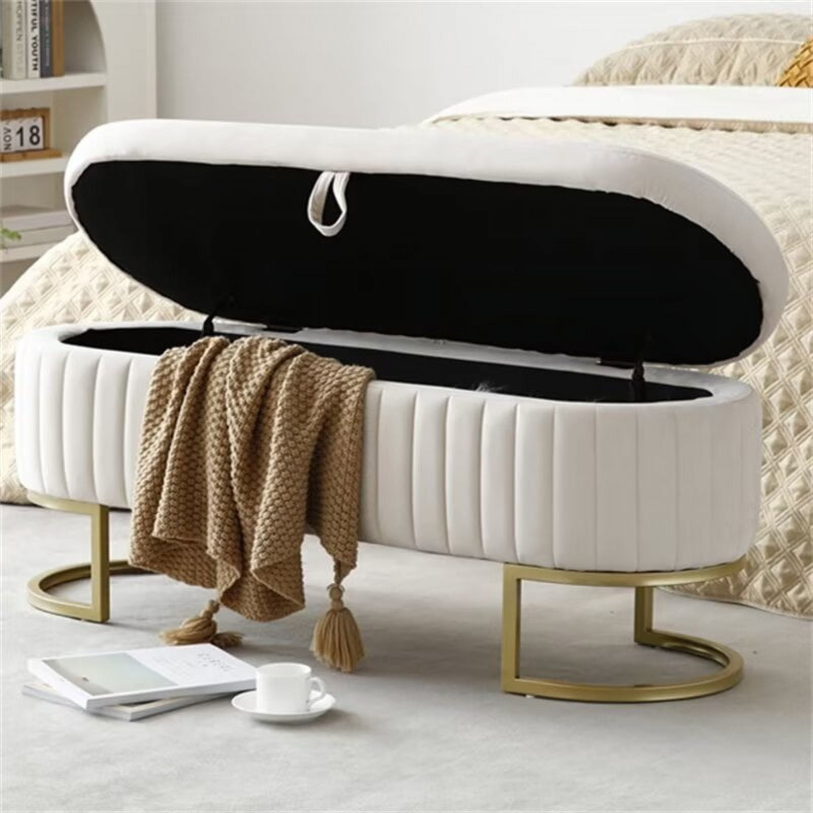 50" Storage Ottoman Bench with 300lb Seating, Velvet Upholstered ...