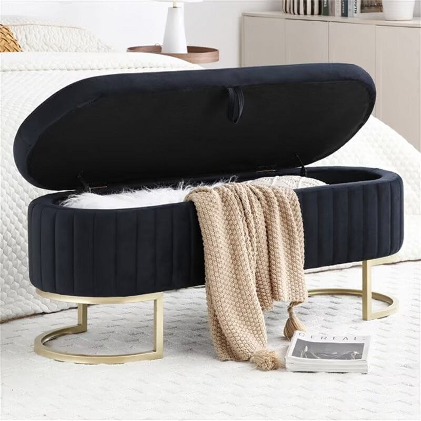 50" Storage Ottoman Bench with 300lb Seating, Velvet Upholstered ...