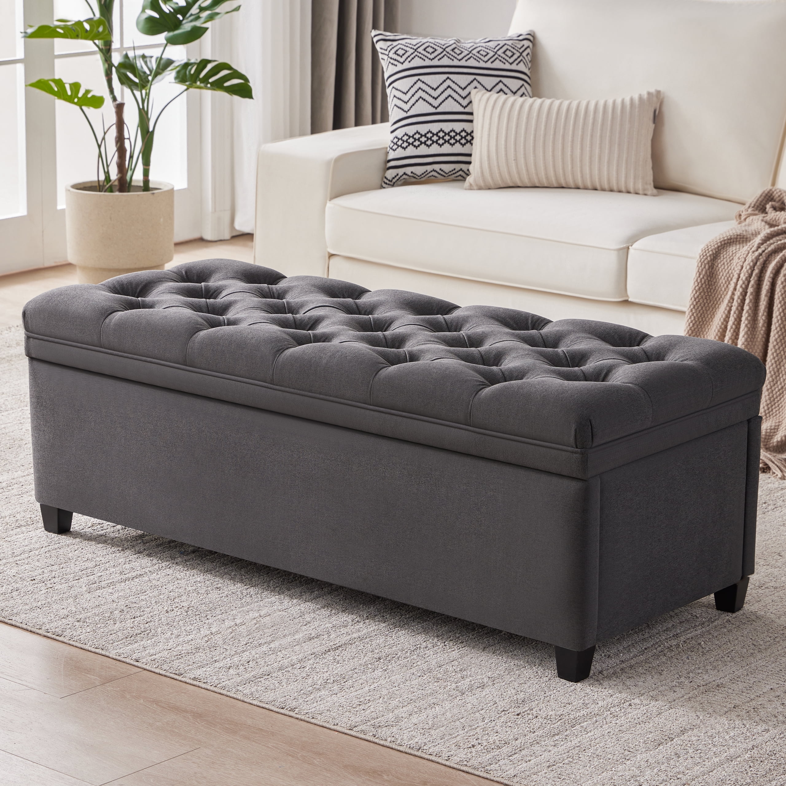 50" Storage Ottoman Bench, Tufted Ottoman with Storage for Living Room ...