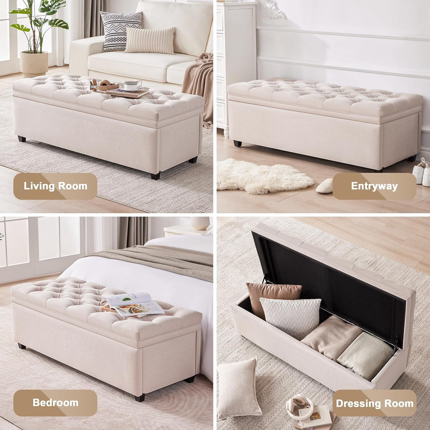 50" Storage Ottoman Bench, Tufted Ottoman with Storage for Living Room ...