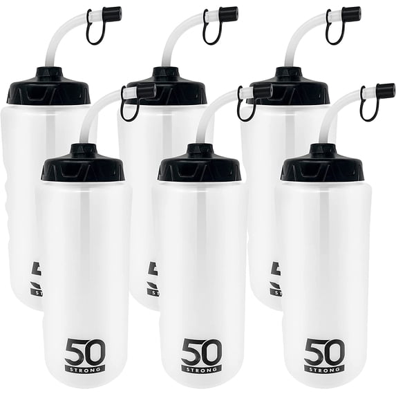50 Strong 1L Clear Sports Water Bottle with Straw, Easy Squeeze ...
