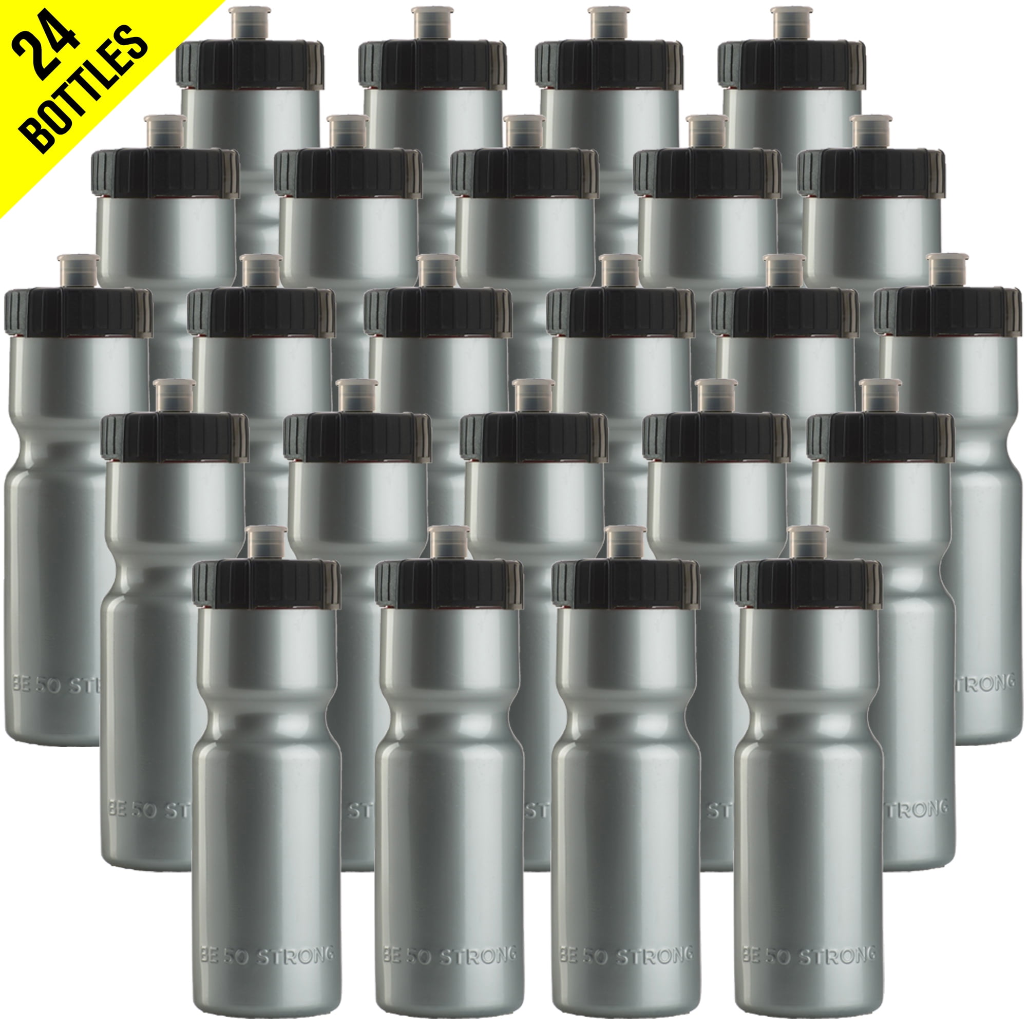 50 Strong 22 Oz Silver Water Bottles, BPA-Free, Bulk Set, Easy Pull Top ...