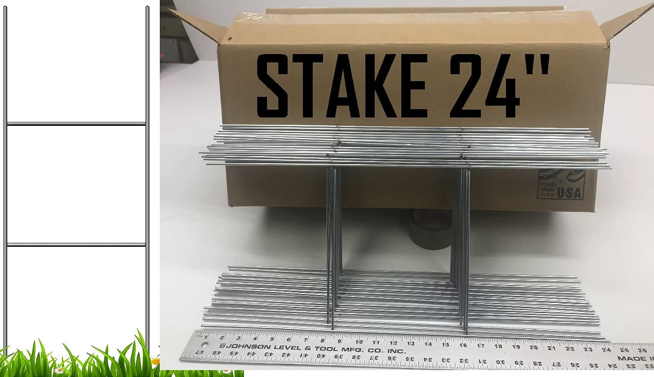 50 Sturdy Stake 24'' Double H-Frame Stakes 24'' Tall 10'' Wide, Pack of ...