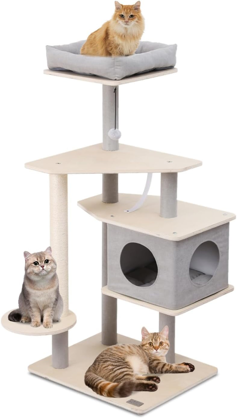 50” Tall Cat Tree for Indoor Cats Modern Grey, Multi-Level Cat Tower ...