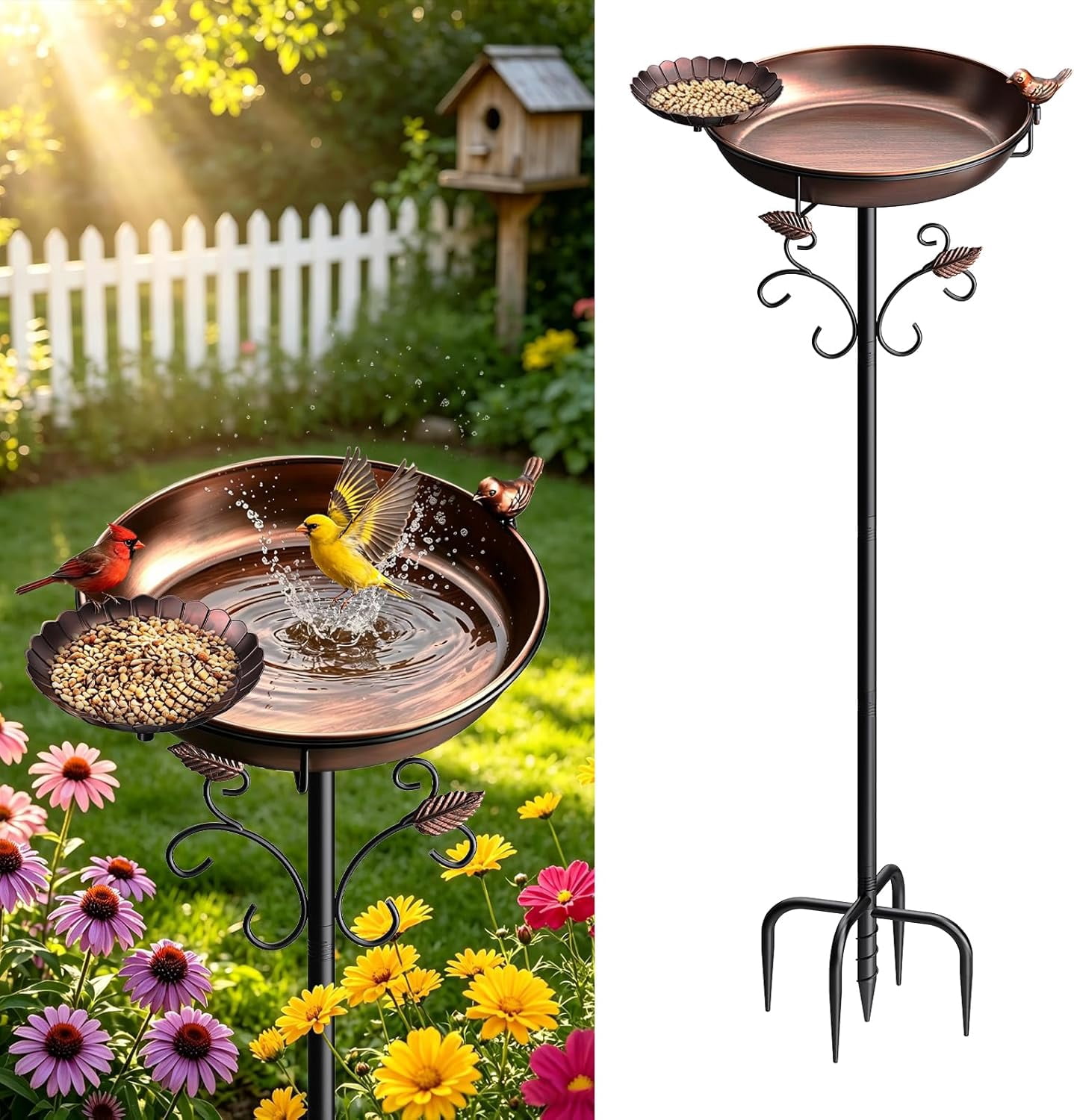 50" Tall Metal Bird Bath for Outside with Small Feeder Bowl, 2-in-1 ...