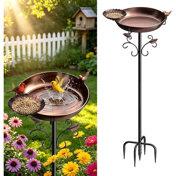 50" Tall Metal Bird Bath for Outside with Small Feeder Bowl, 2-in-1 ...