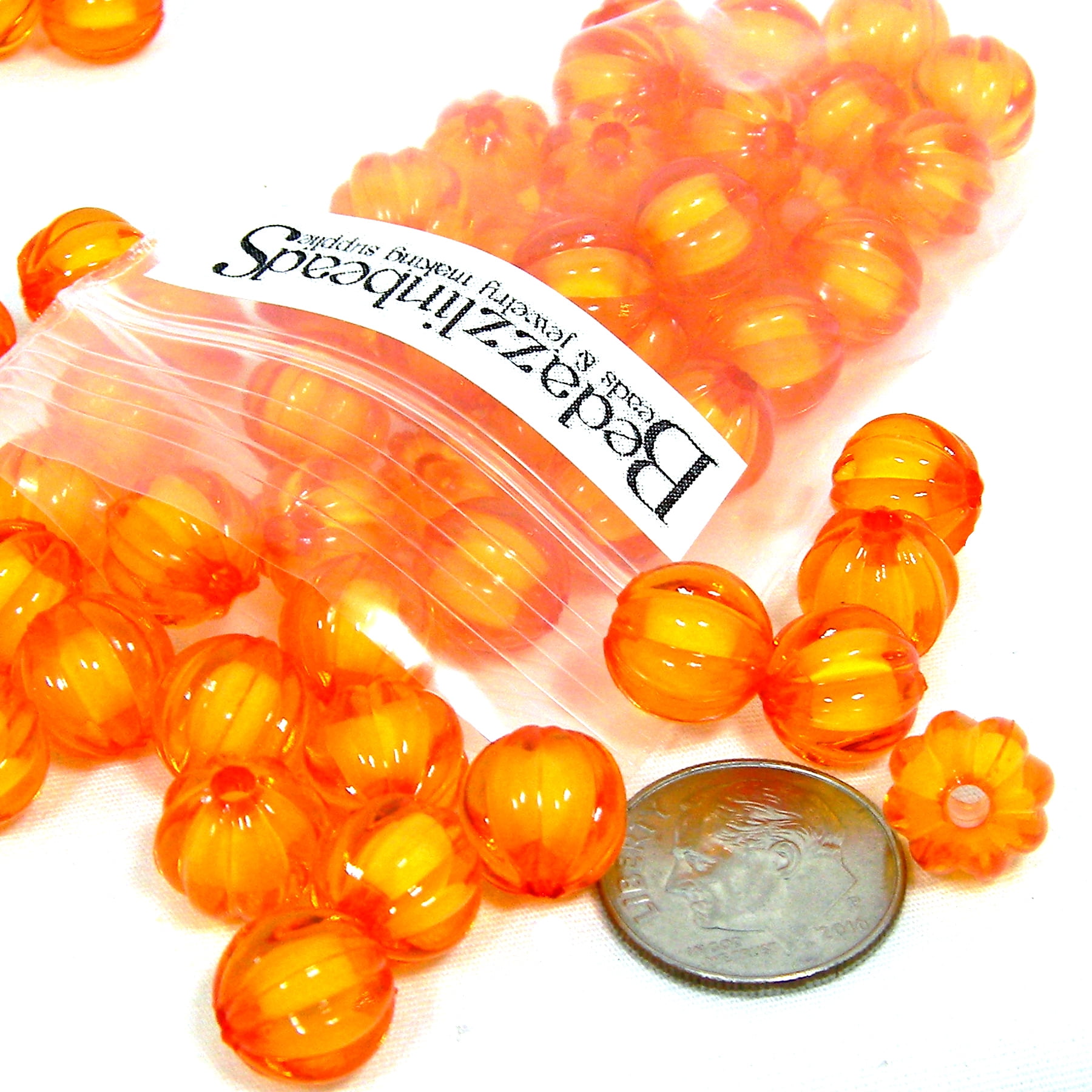 50 Translucent Orange Corrugated 10mm Round Ribbed Autumn Pumpkin ...