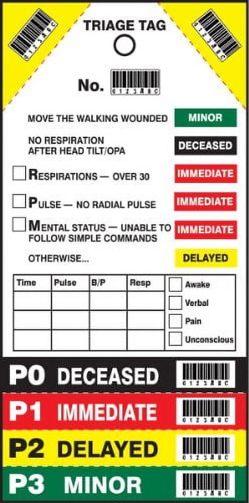 50 Triage Tags with Perforations to The Proper Injury Level, TRIAGE TAG ...