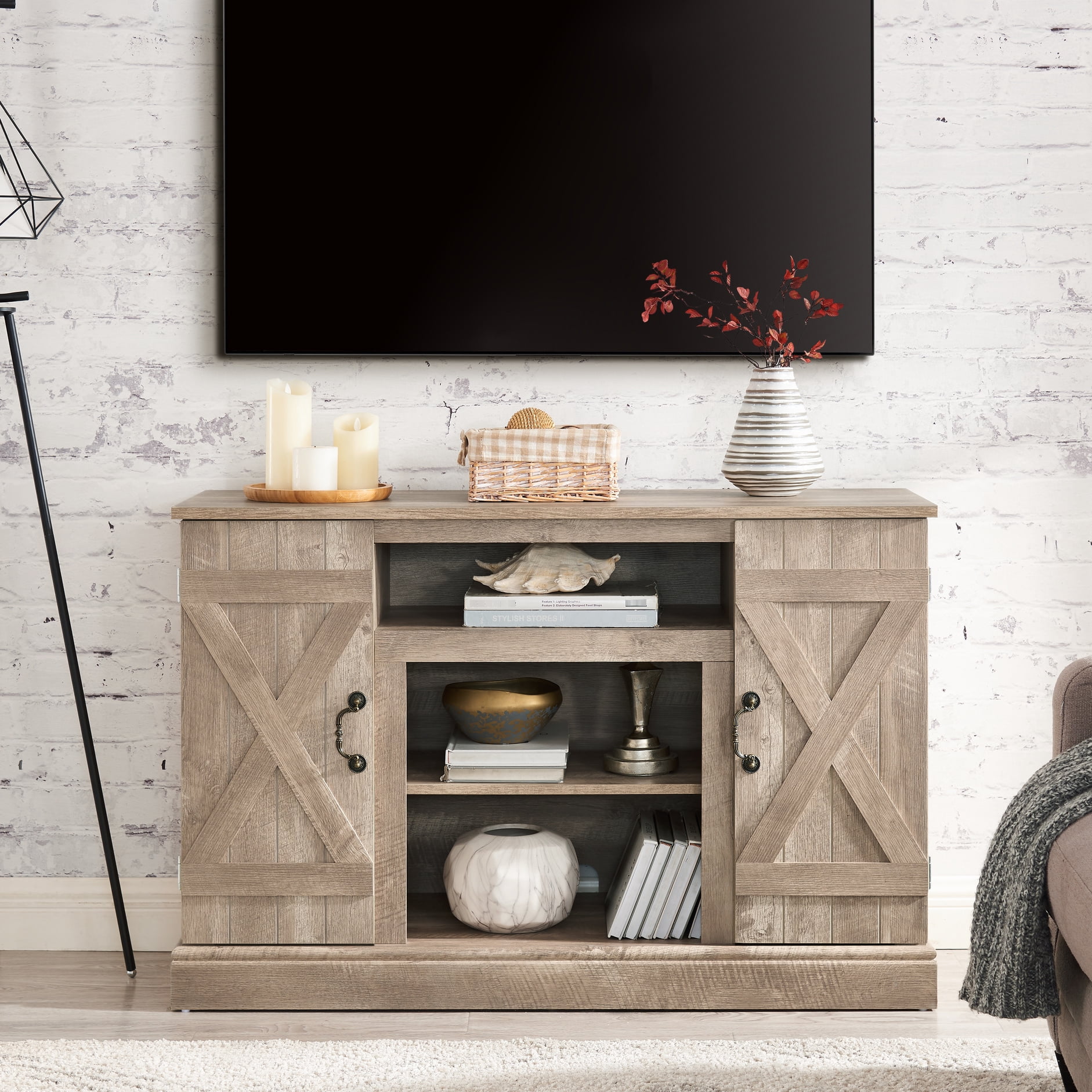 50" Tv Stand, Chic. Pine Wood. Closed & Open Storage. 47"wx15.5"dx31.35 ...