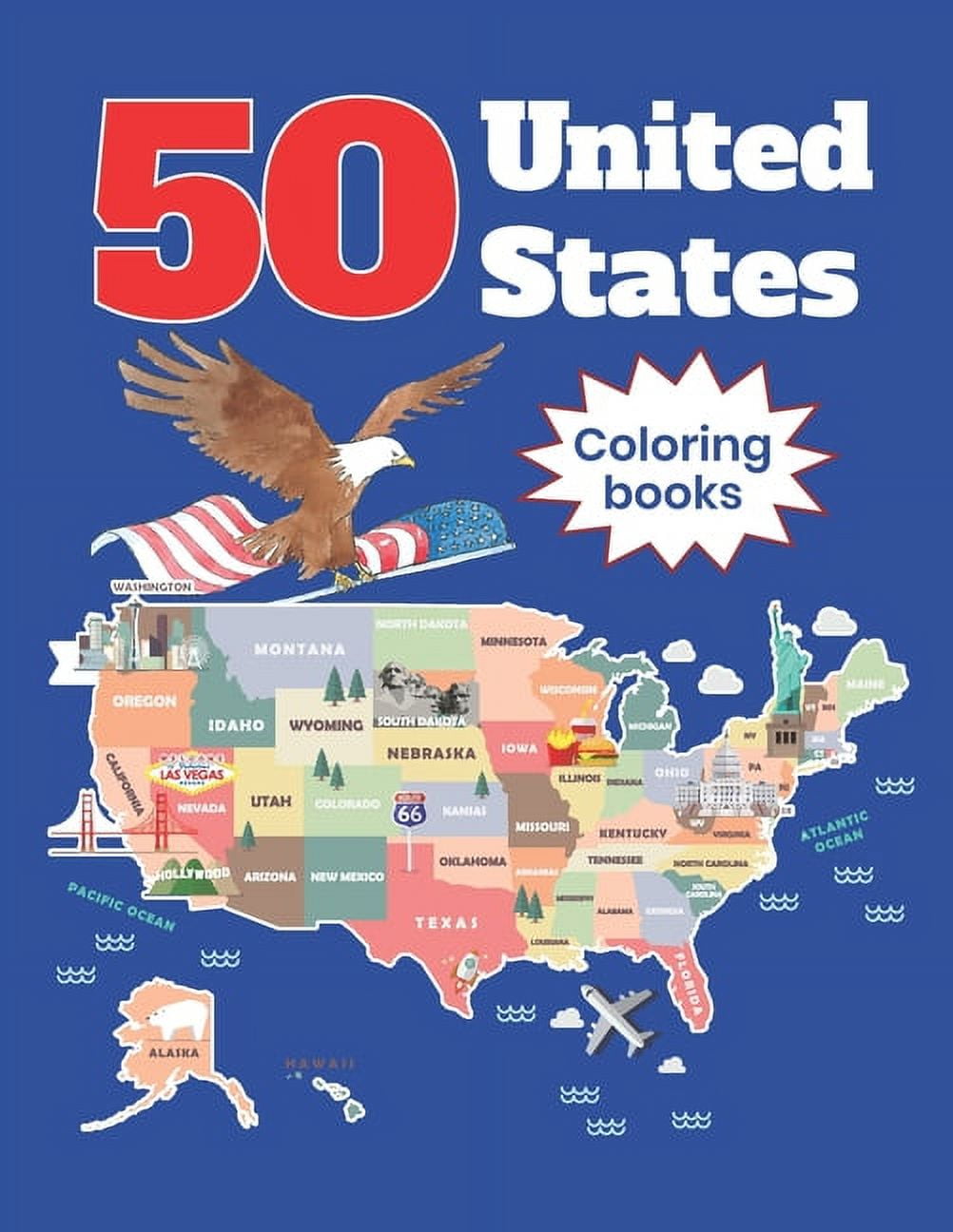 50 United States Coloring Book : 50 State Maps with Capitals and ...