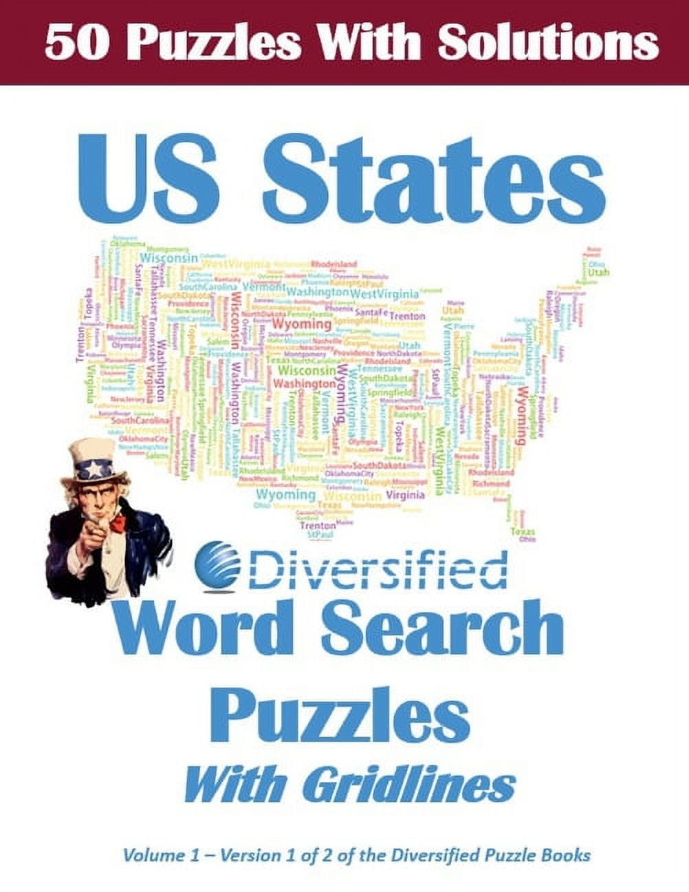 50 United States Word Search Puzzles With Solutions: Gridlines Included ...