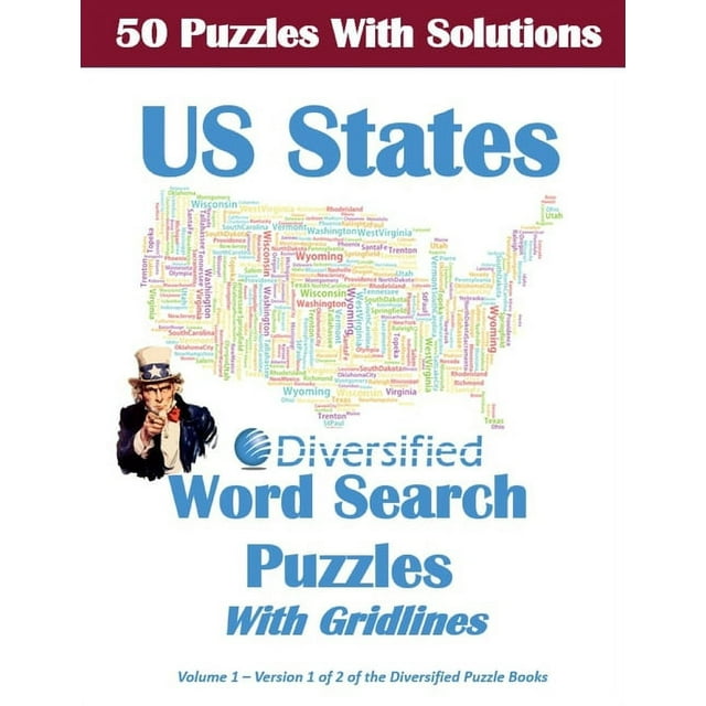 50 United States Word Search Puzzles With Solutions: Gridlines Included ...
