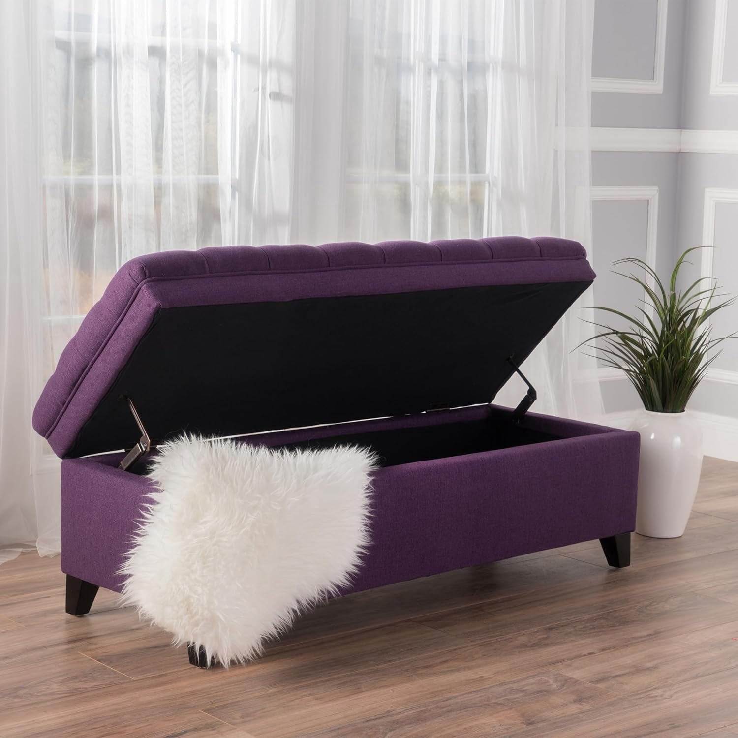 50" Upholstered Storage Ottoman Bench,Modern Fabric Bench End of Bed ...