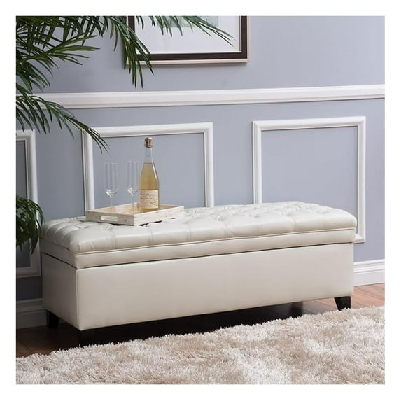 50" Upholstered Storage Ottoman ,Modern PU End of Bed,Bedroom Storage ...
