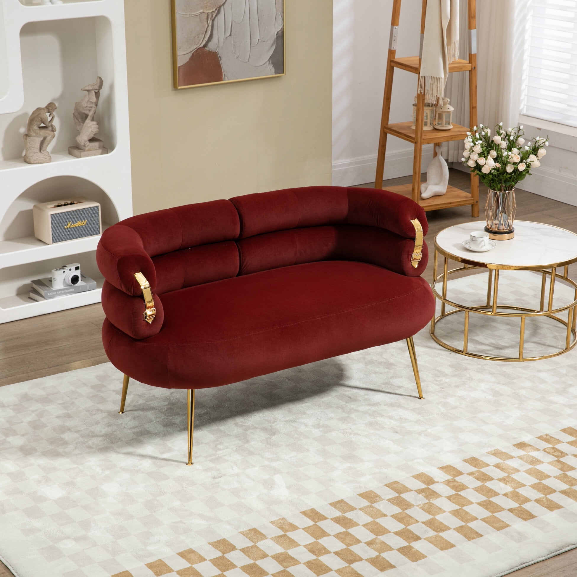 THOWDEE Modern Elegant Velvet Soft Cushion Loveseat, Wine Red - Walmart.com
