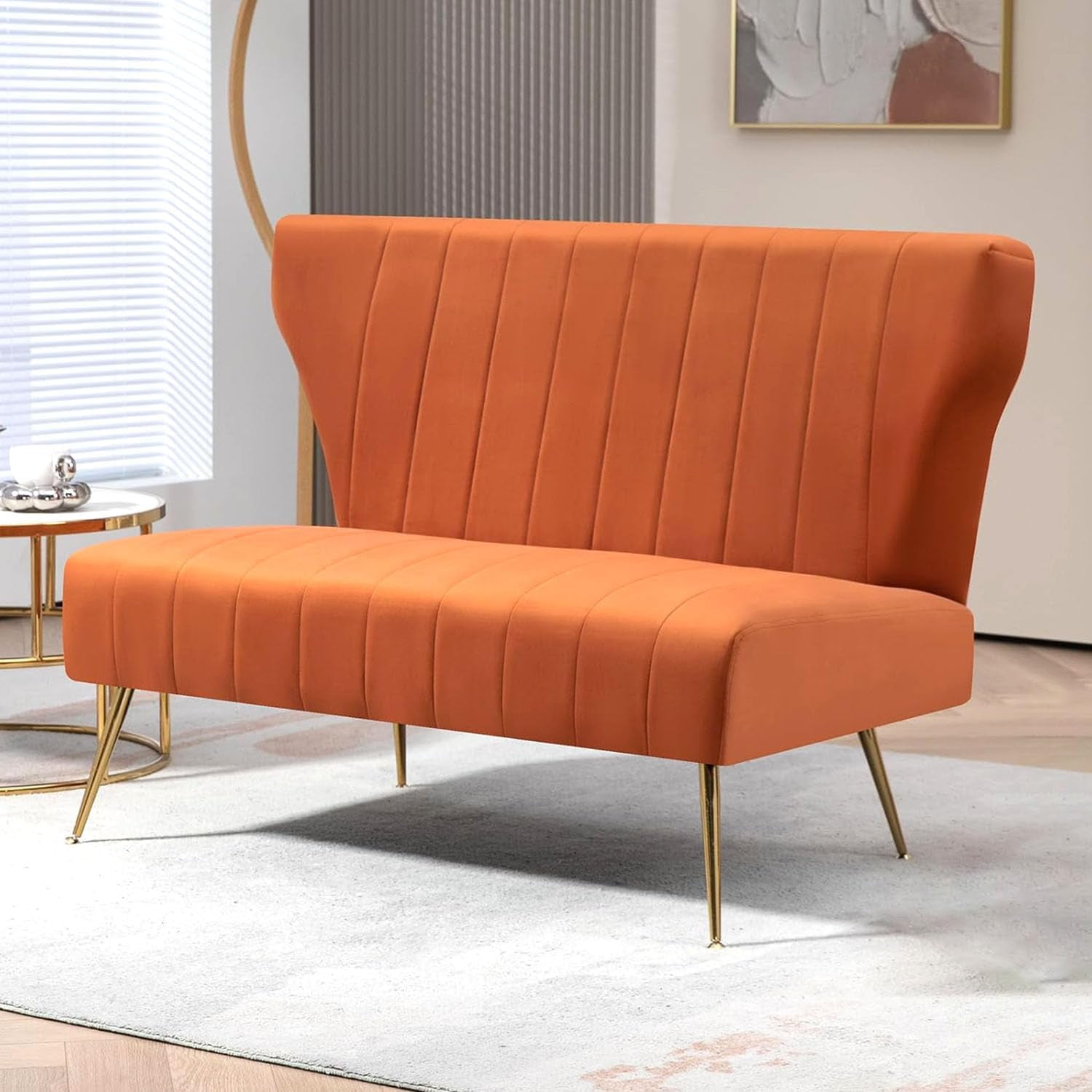 50’’ Velvet Modern Armless Loveseat Sofa, Upholstered Small Wingback ...