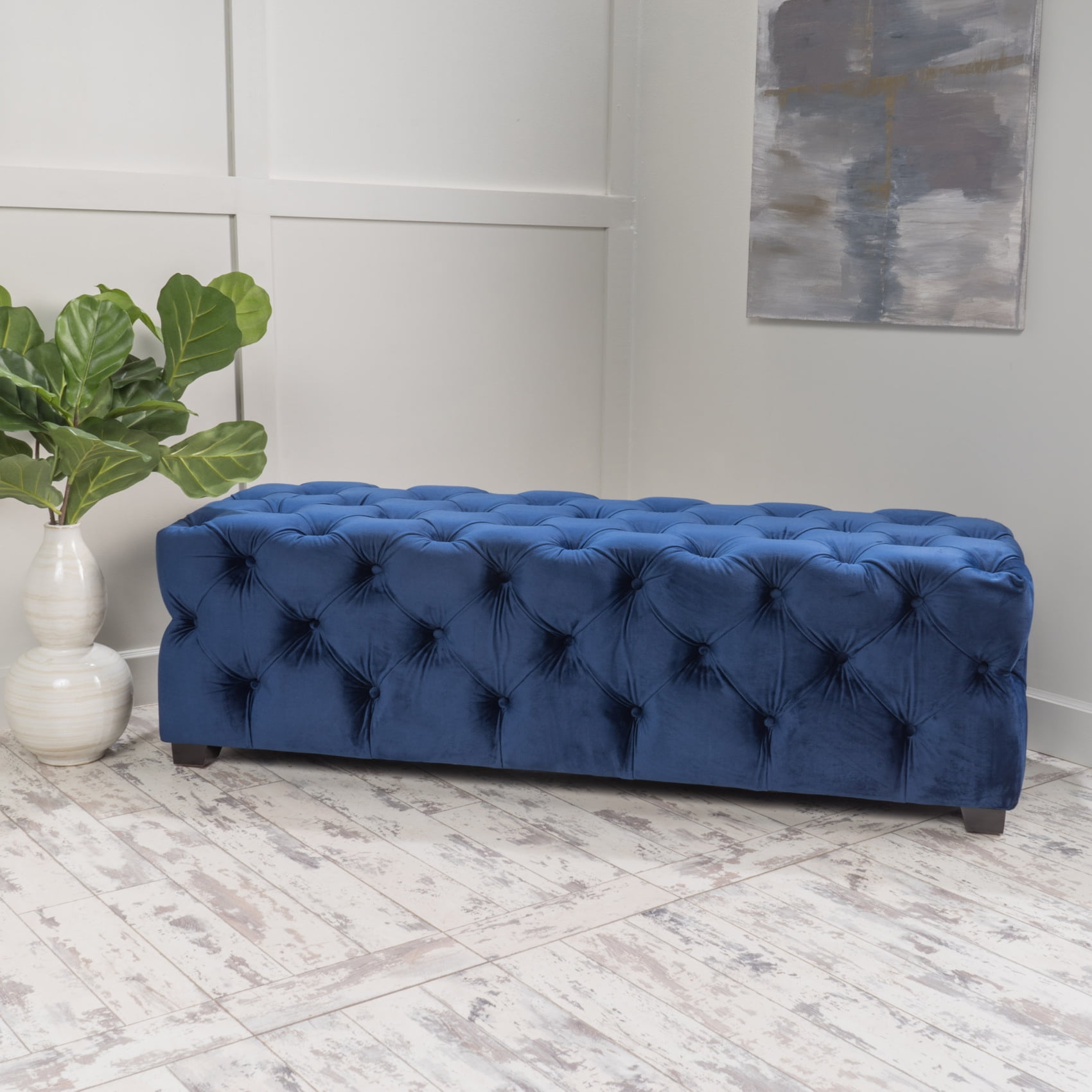 50'' Velvet Ottoman Bench, Velvet Upholstery End of Bed Bench, Button ...