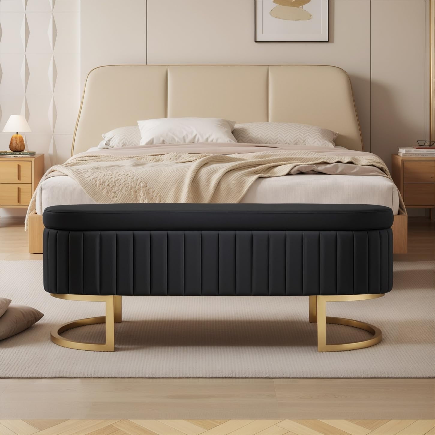 50" Velvet Storage Bench, Ottoman Bench with 300lb Seating, Upholstered ...