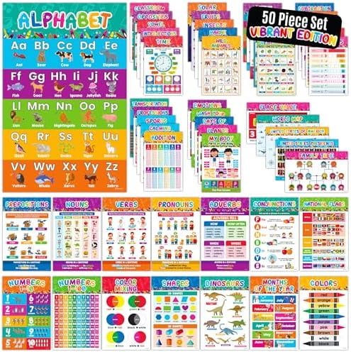 50 Vibrant Kids Learning Posters Laminated, 11x17in Matte-Laminated ...