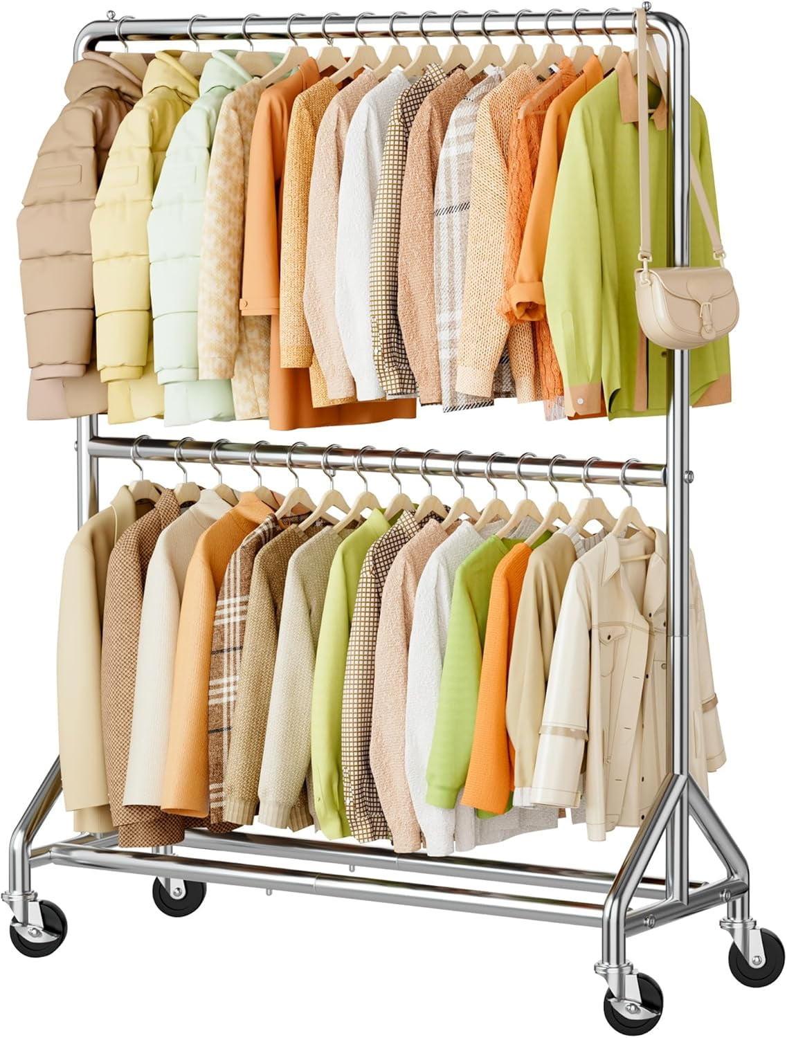 50'' W Heavy Duty Clothes Rack for Hanging Clothes, Double Rods ...