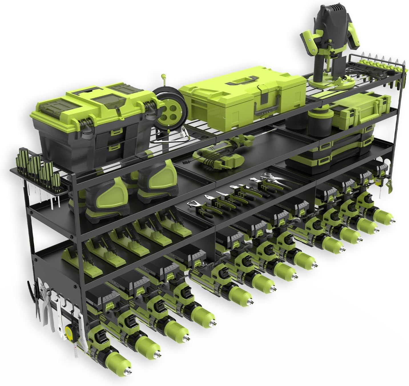 50''W Large Power Tool Organizer Wall Mount, Heavy Duty 4 Tier 12 Drill ...