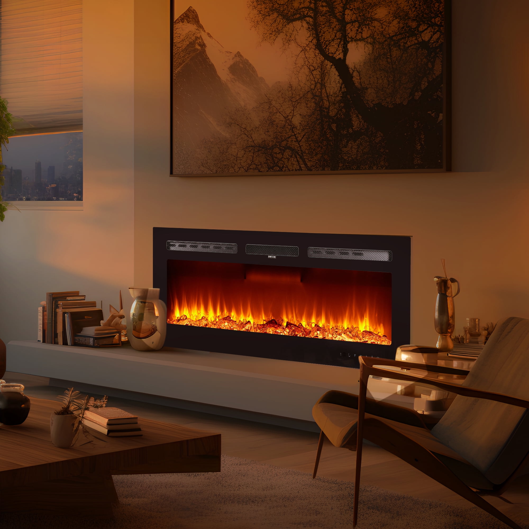 50" Wall Mount & Recessed Electric Fireplace | Remote, Touch Screen ...