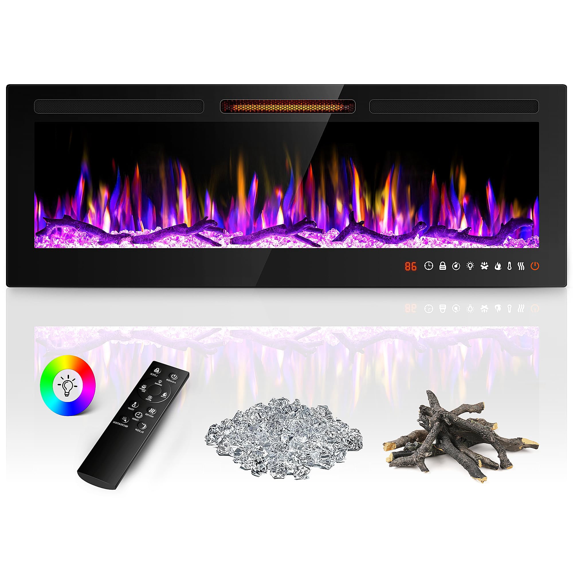 50'' Wall Mounted Recessed Freestanding Electric Fireplace Heater ...