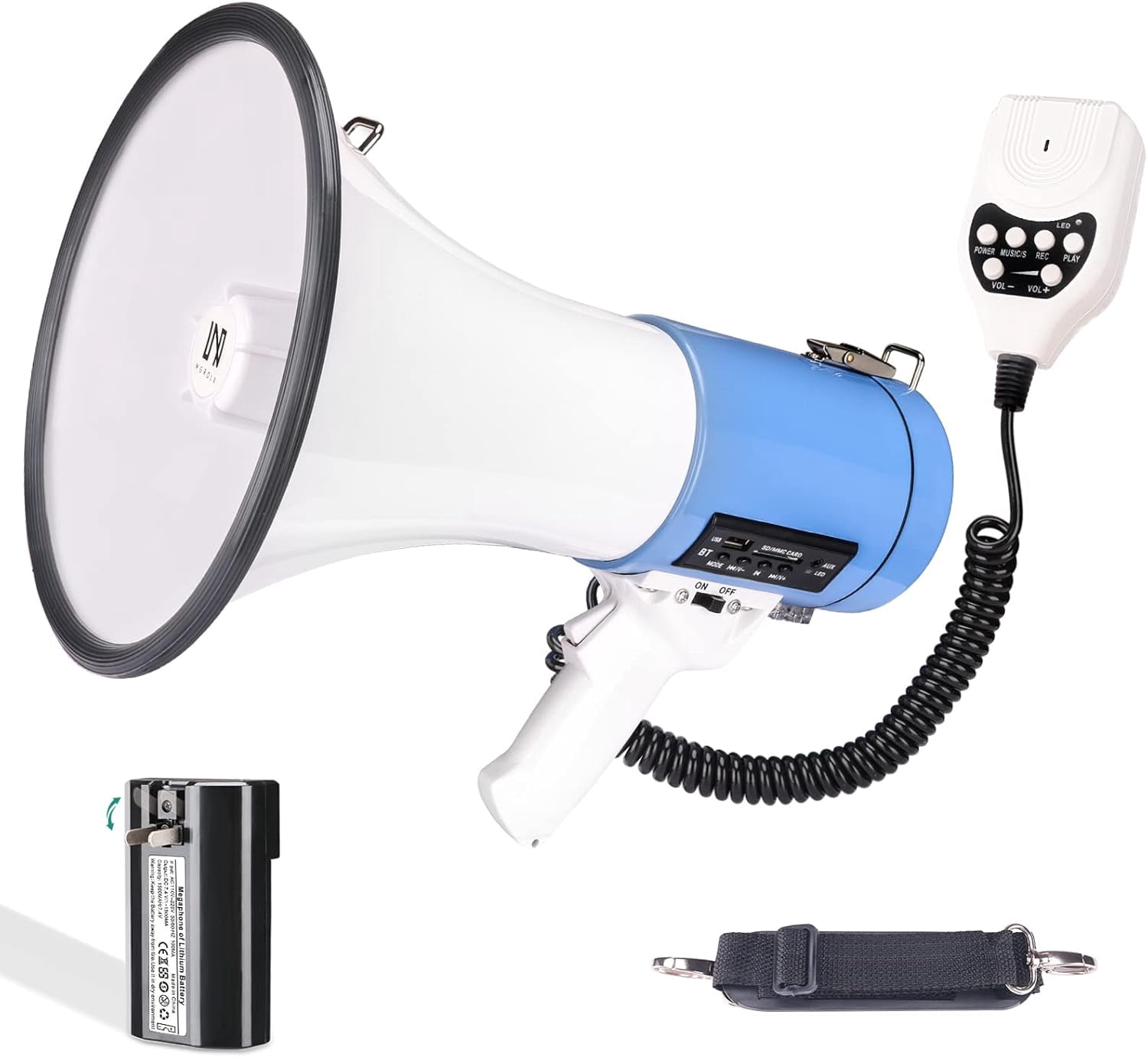 50 Watt Professional Bluetooth Megaphone Bullhorn Speaker with ...
