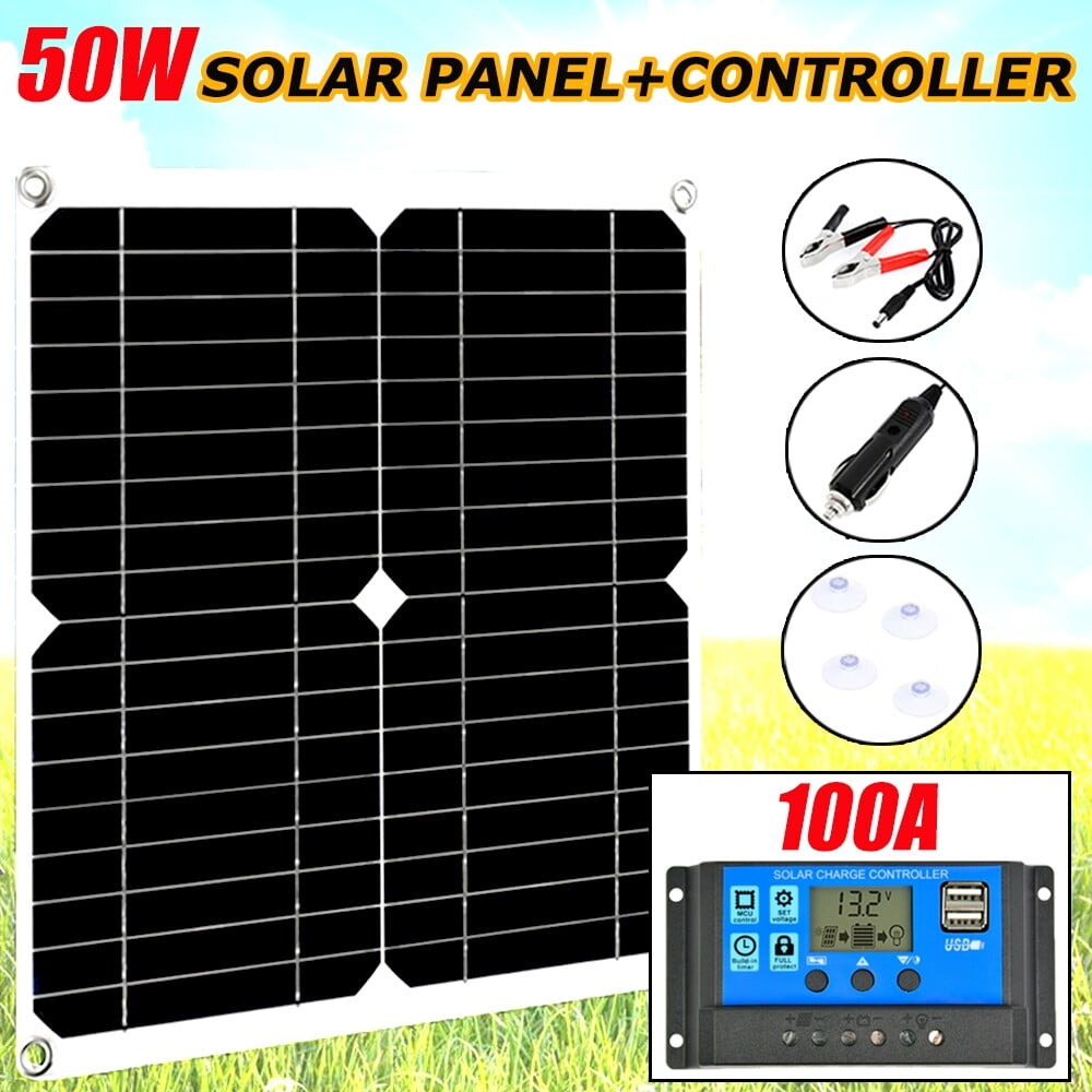 50 Watts Solar Panel Kit 100A 12V Battery Charger with Controller ...