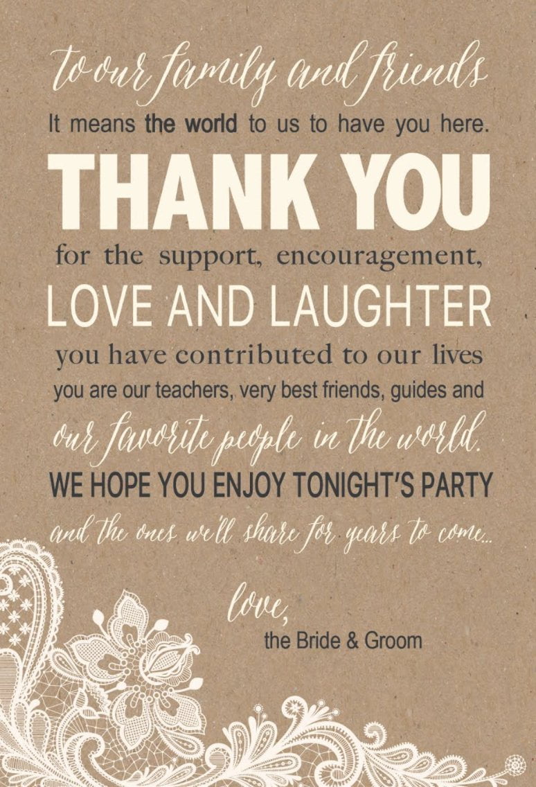 50 Wedding Kraft Thank You Place Cards, Rehearsal Dinner Thank You ...