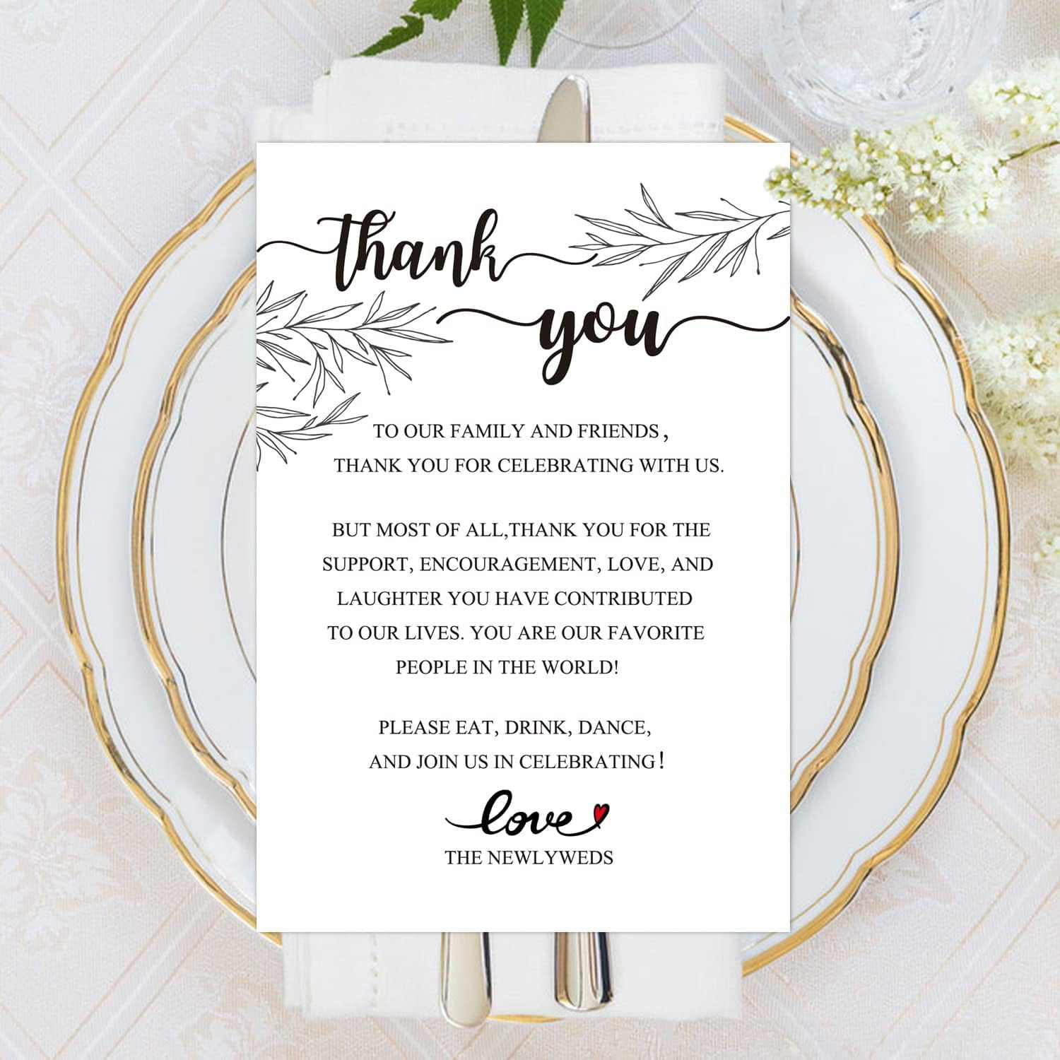 50 Wedding Thank You Place Setting Cards, Wedding Reception Thank You ...