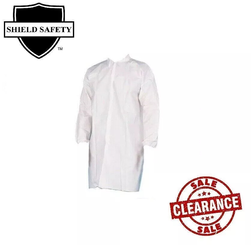 50 White 50G Medical Disposable Polypropylene Lab Coat No Pocket ...