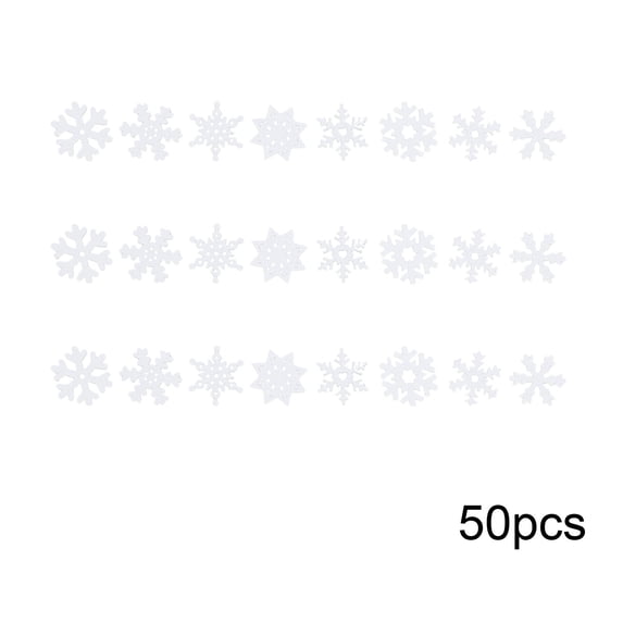 50 White Snowflake Christmas Tree Decoration Glitter Plastic Snowflake ...