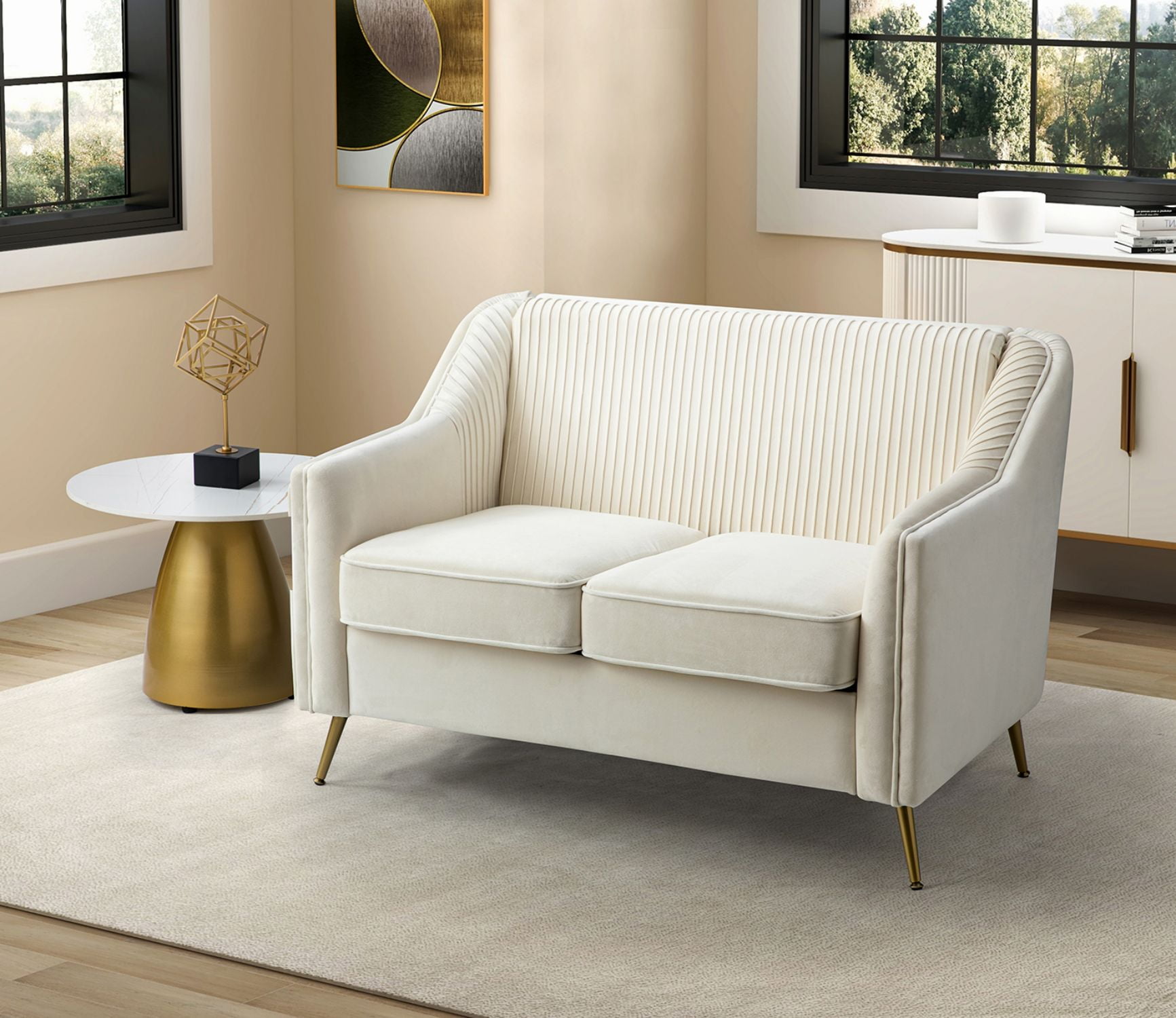 50'' Wide Loveseat Sofa, Upholstered Couch with Tufted Channel Backrest ...