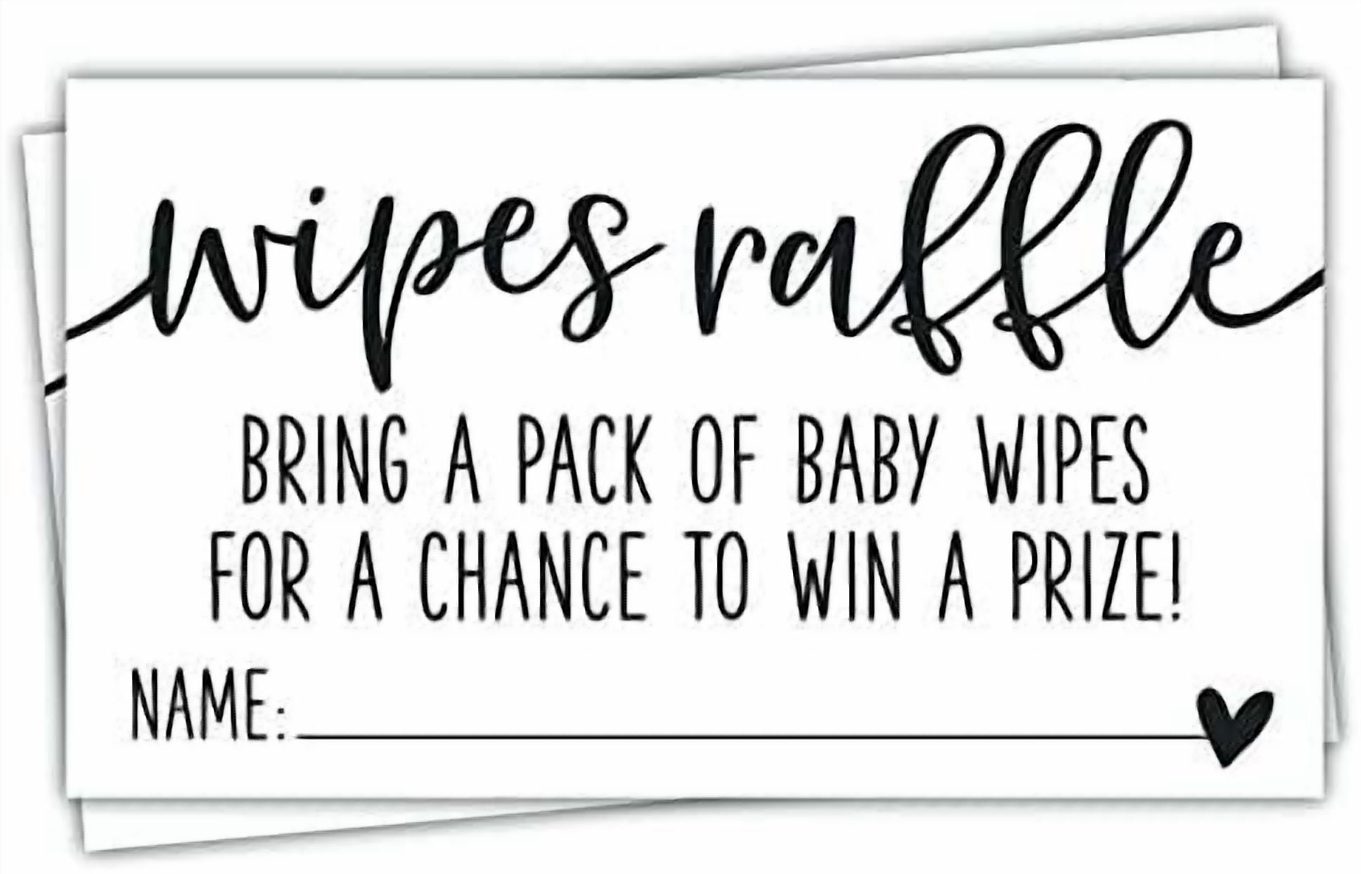 50 Wipes Raffle Ticket Cards - Baby Shower Game - Modern Script Design ...