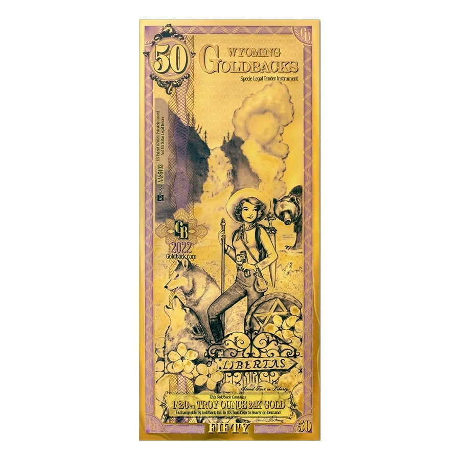 50 Wyoming Goldback 1/20 oz 24K Gold Foil Aurum Note - Walmart.com