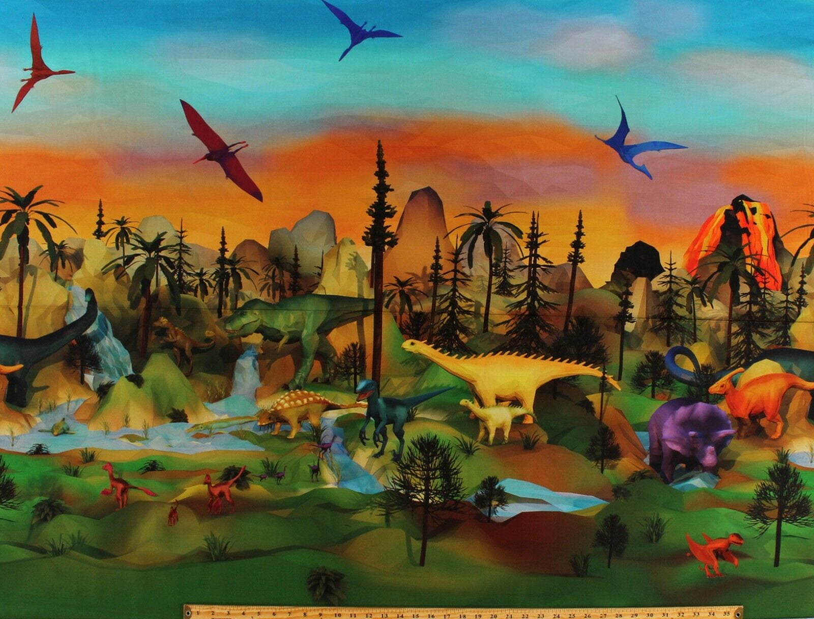 50" X 44" Panel Dinosaurs Dinos Volcanoes Nature Kids Jurassic ...