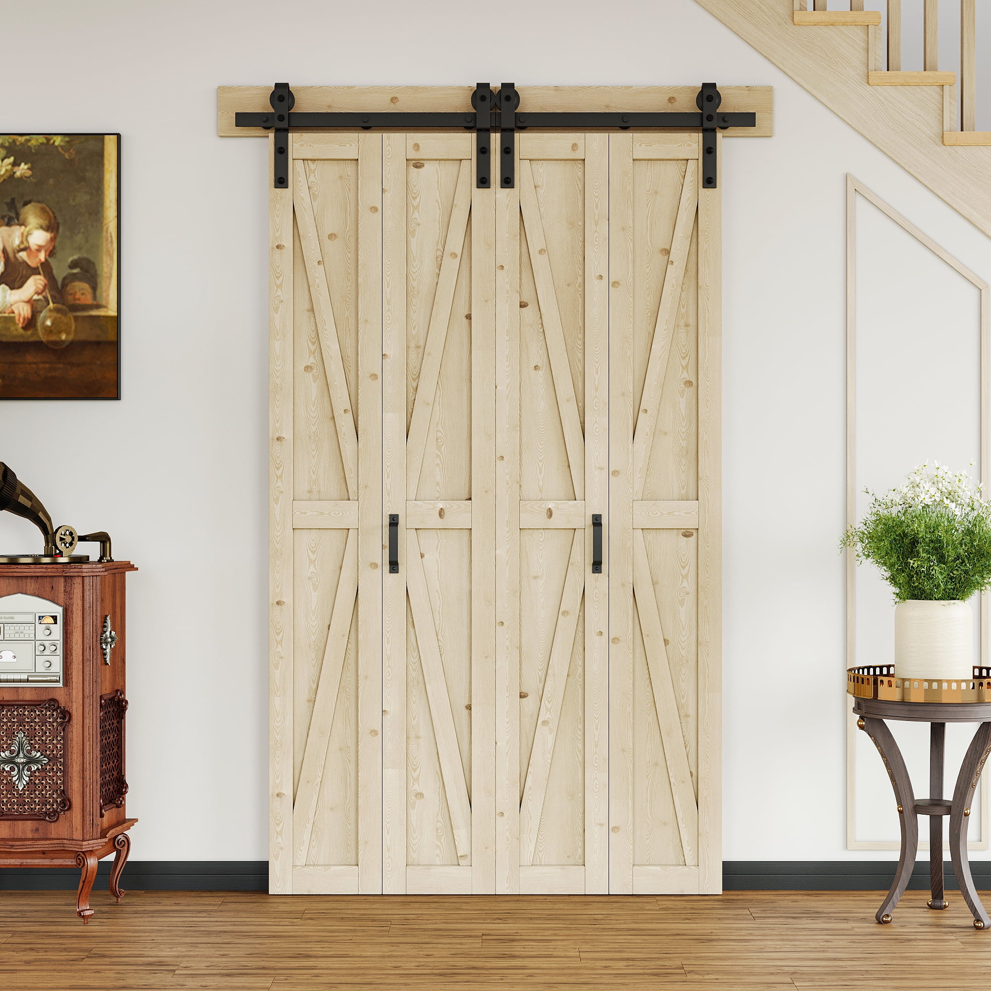 50" X 84" Pine Solid Core Wood Unfinished K/Plank Bi-Fold Barn Door ...