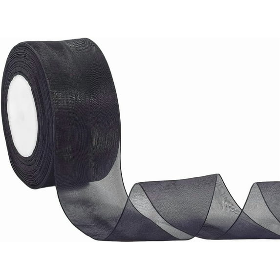 50 Yards 2 Inch Wide Black Sheer Organza Chiffon Ribbon Transparent ...