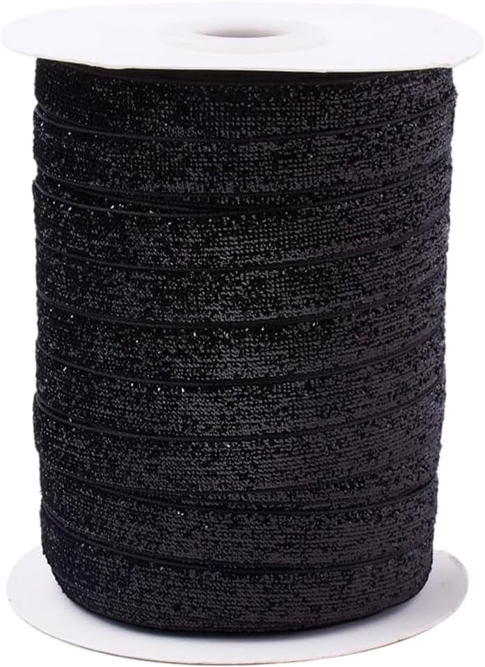 50 Yards 3/8 Inch Black Metallic Velvet Ribbon Sparkle Sequin Paillette ...