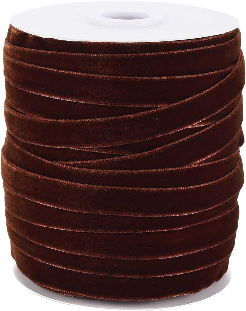 50 Yards 3/8 Inch Coconut Brown Thin Velvet Ribbon Vintage Soft Single ...
