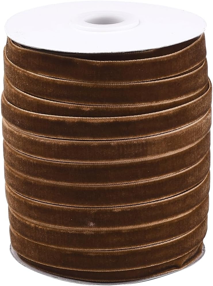 50 Yards 3/8 Inch Dark Brown Thin Velvet Ribbon Vintage Single Faced ...